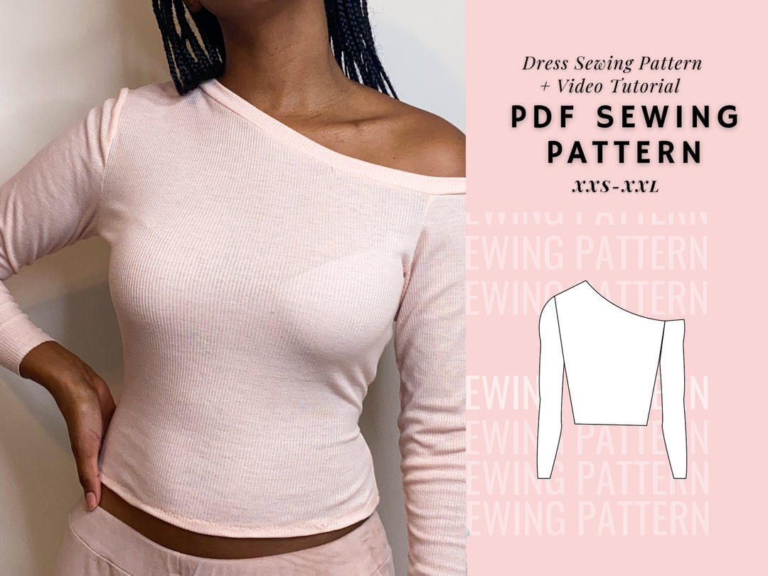 One Shoulder Top Sewing Pattern, Long Sleeve Top Pattern, Womens Top ...