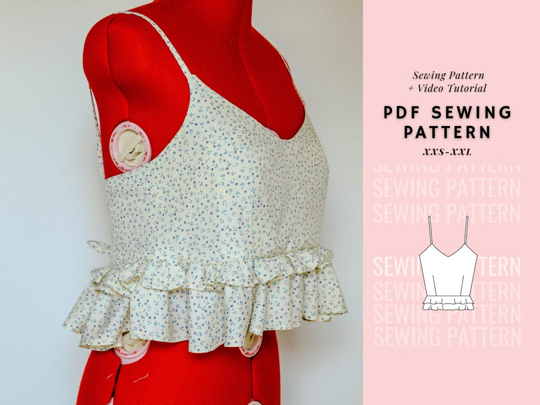 Cami Top Sewing Pattern, Ruffled Hem Top Pattern, Summer Crop Top ...