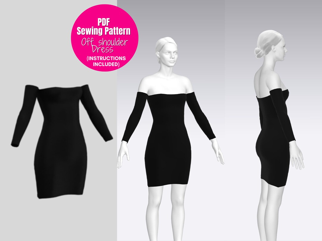 Off Shoulder Dress Pattern Bodycon Dress Sewing Pattern Women's Dress ...