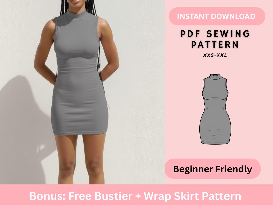 Bodycon Dress, Mini Dress Pattern, Women's Dress Pattern, Short Dress ...