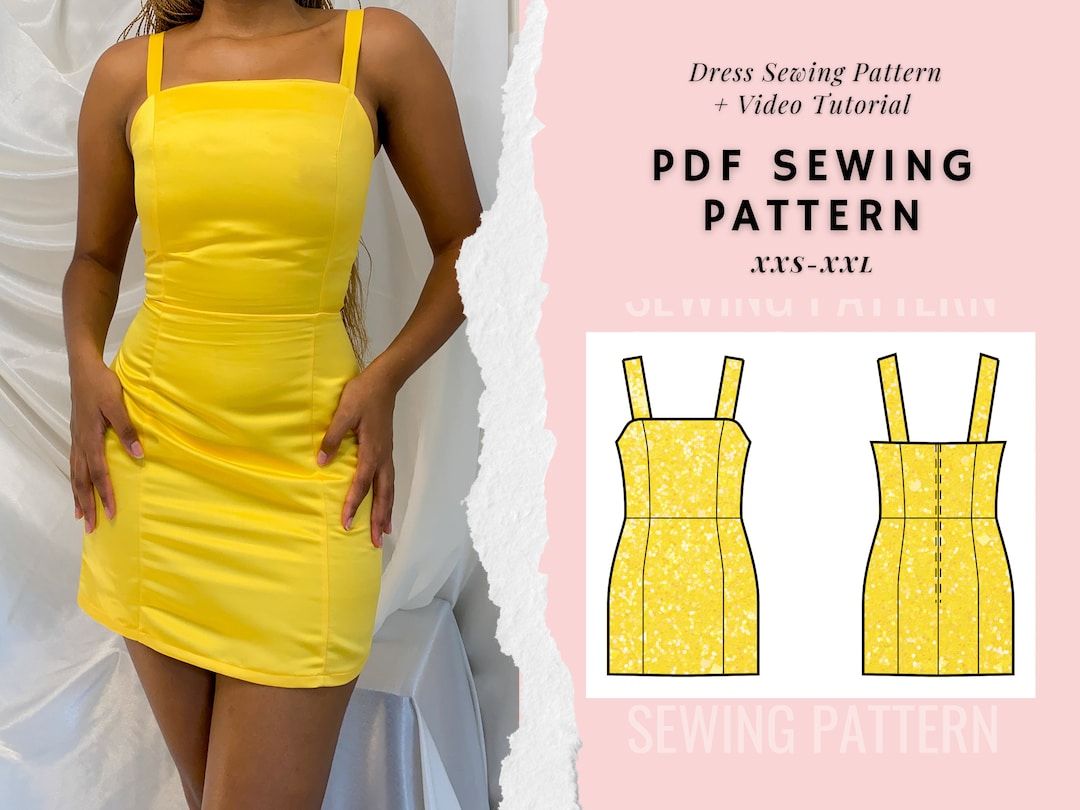 Mini Dress Sewing Pattern, Straight Neckline Dress Pattern, Bustier ...