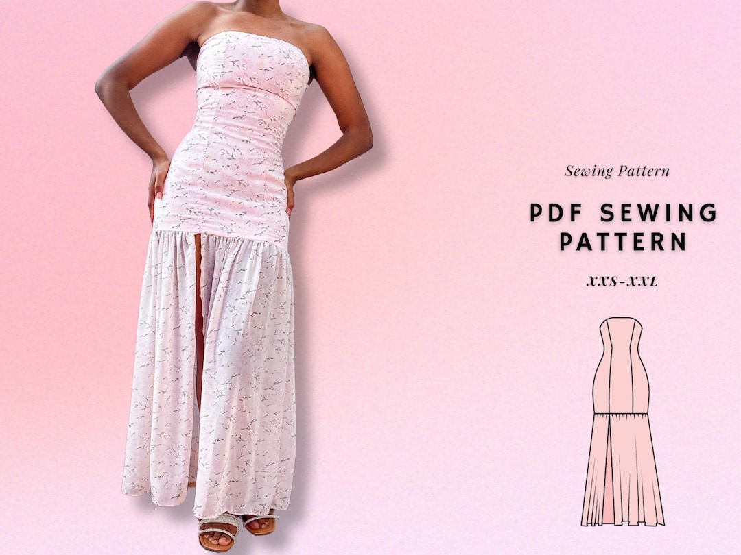 Strapless Maxi Dress PDF Sewing Pattern: Beginner Friendly, Women’s ...