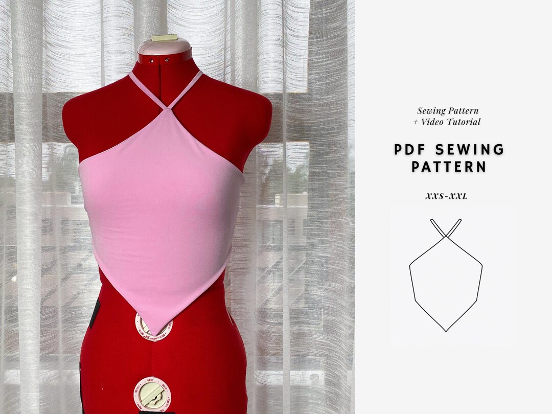 Halter Top Sewing Pattern, Tie Back Top, Open Back To, Bandanna Top ...