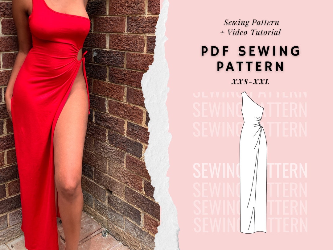 Maxi Dress Sewing Pattern, One Shoulder Dress Pattern, Bodycon Dress ...