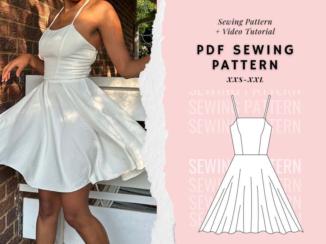 Backless Lace up Dress Pattern, Bias Dress, Mini Summer Dress Pattern ...