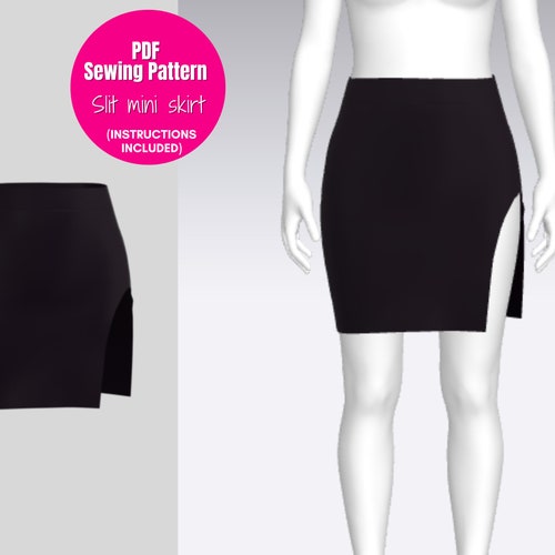 Front Slit Mini Skirt PDF Sewing Pattern Sizes XXS-XXL - Etsy