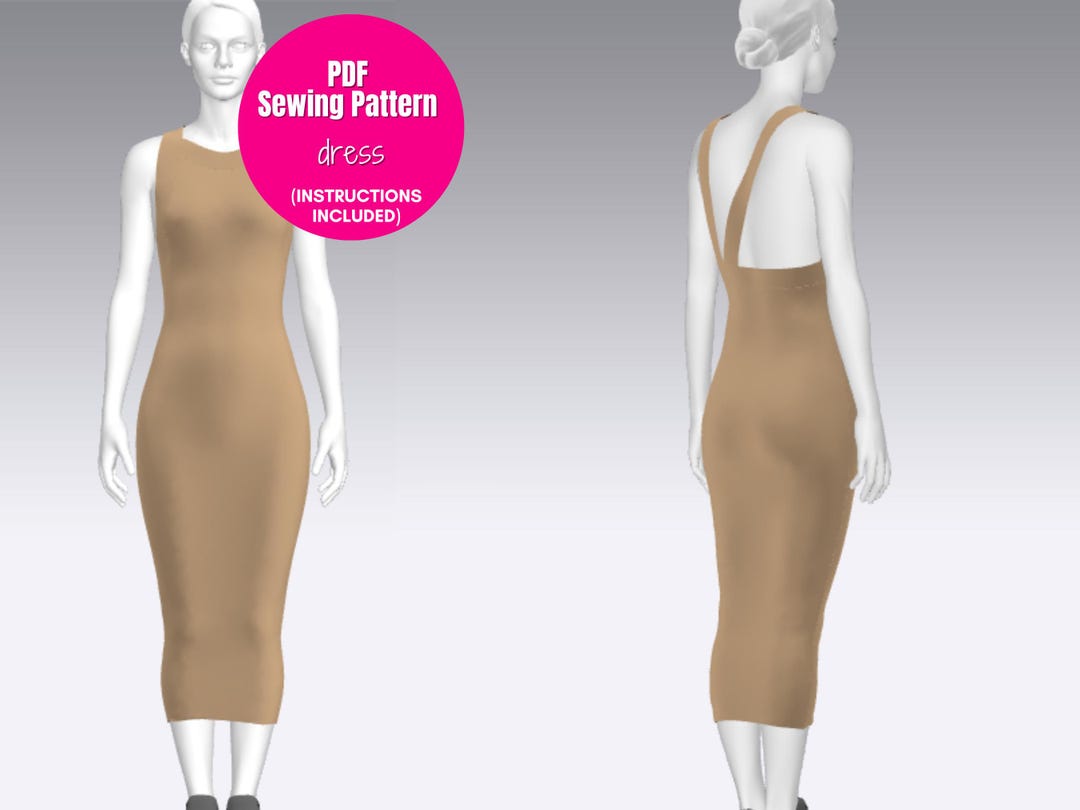 Bodycon Dress Sewing Pattern, Midi Dress, Halter Neck Dress Sewing ...