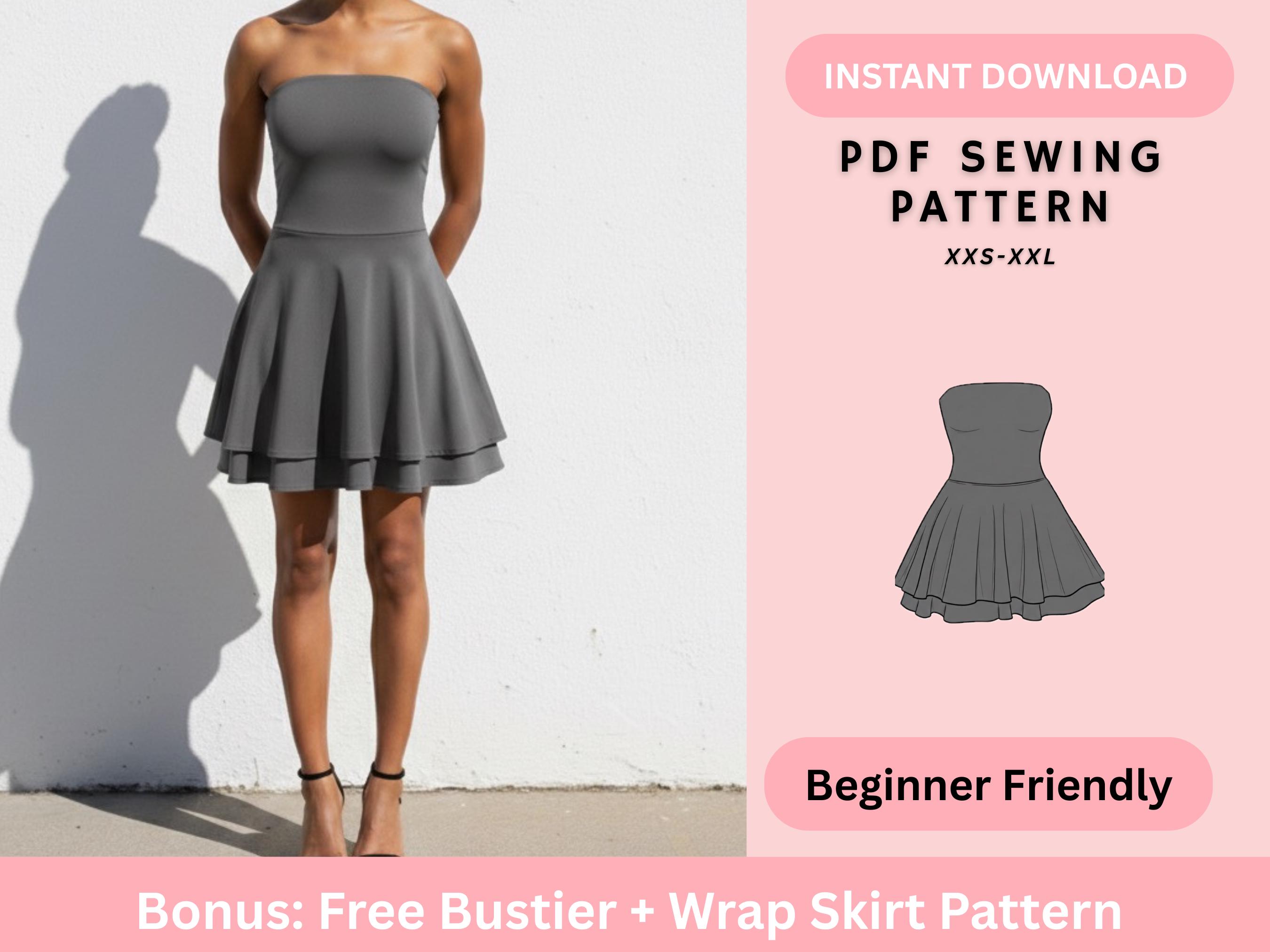 Strapless Tube Dress PDF Sewing Pattern | Double Layer Circle Skirt ...