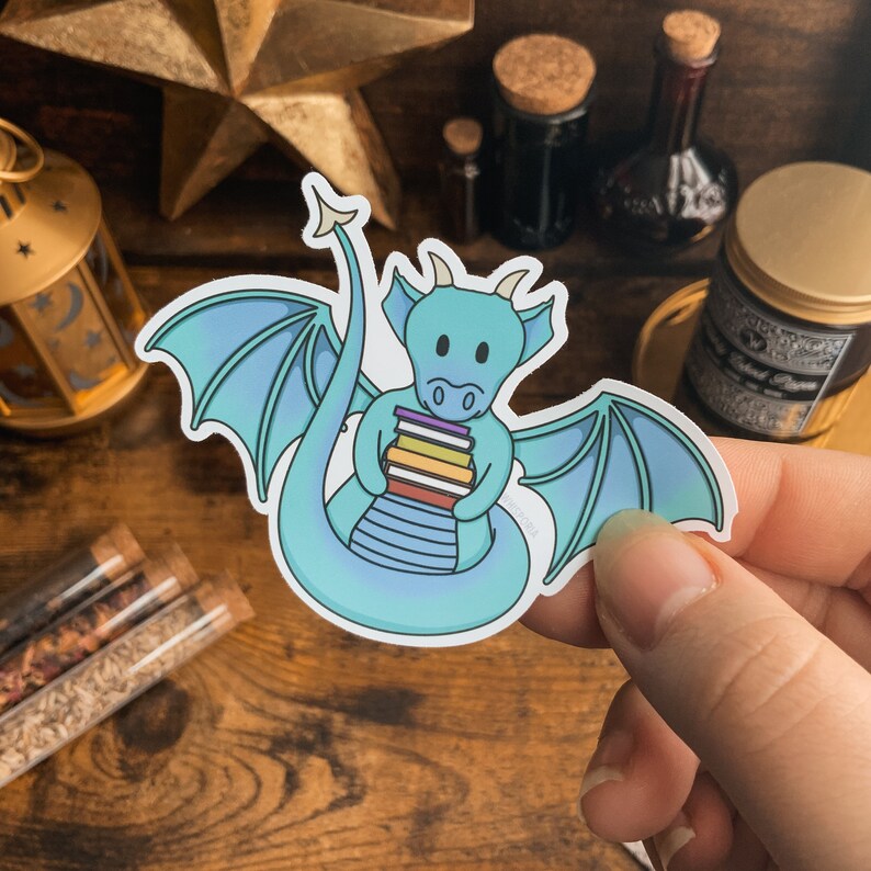 Blue Book Dragon Sticker Hand-drawn Vinyl Die Cut Sticker Bookish Merch ...