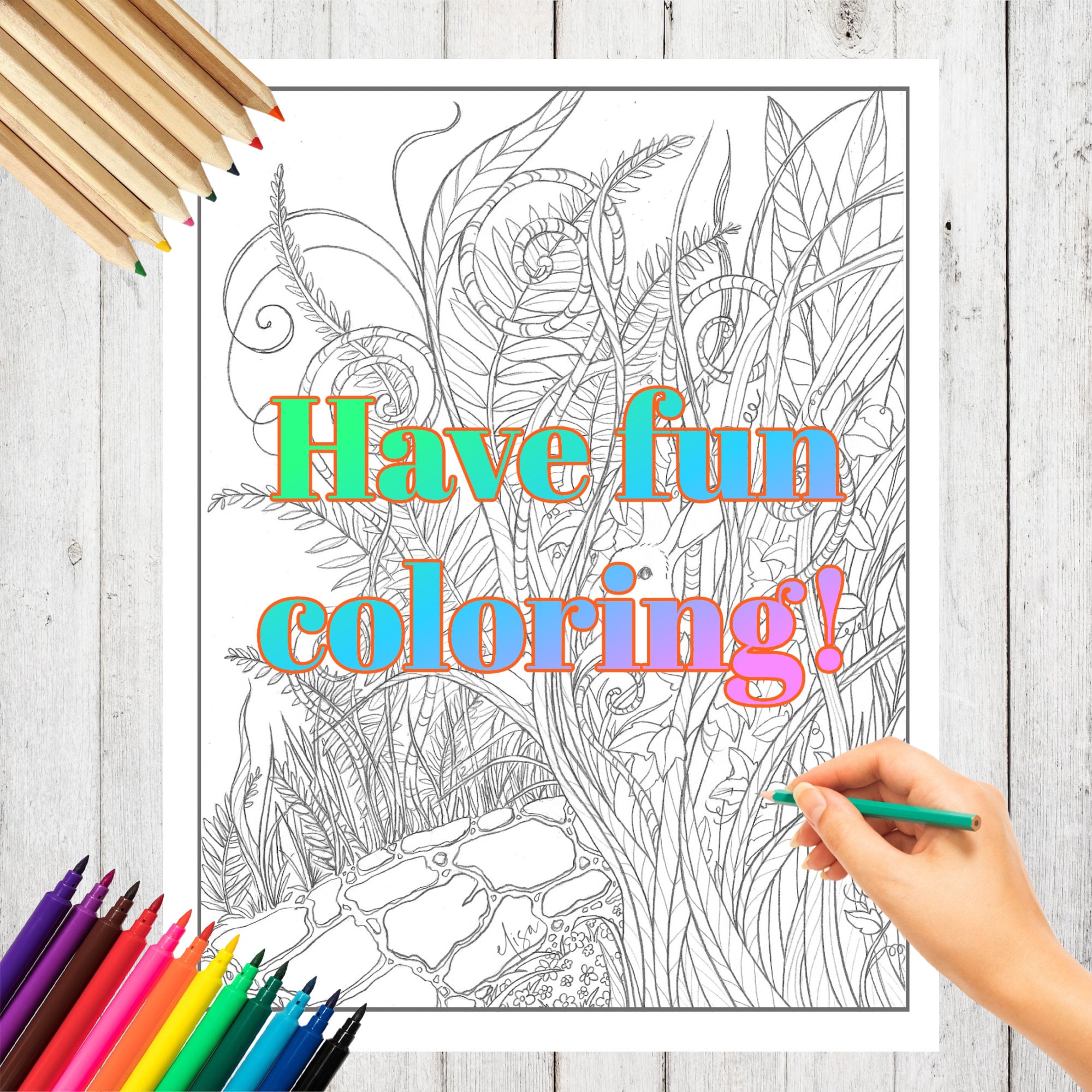 Bunny in the Garden Coloring Page - Digital Download - Etsy
