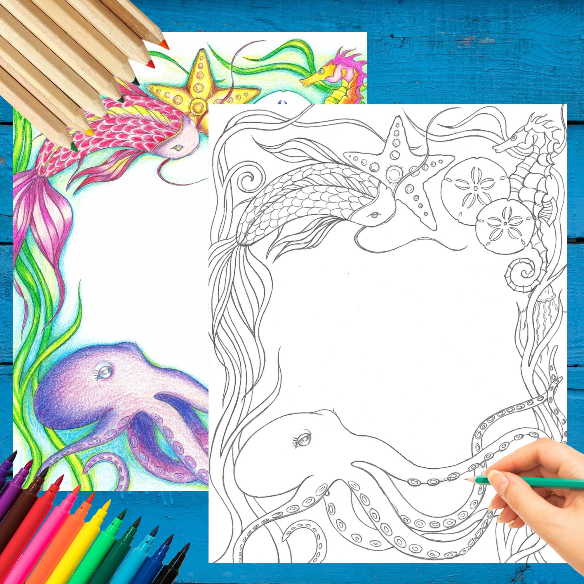 Octopus Coloring Page - Original Hand Drawn Design by Elisa Fasulo ...