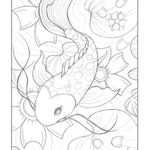 Koi Fish Coloring Page - Original Hand Drawn Design by Elisa Fasulo ...