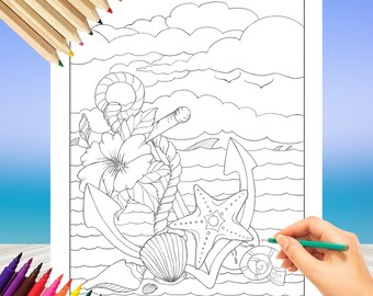 Sea Shell Coloring Page Original Hand Drawn Design by Elisa - Etsy