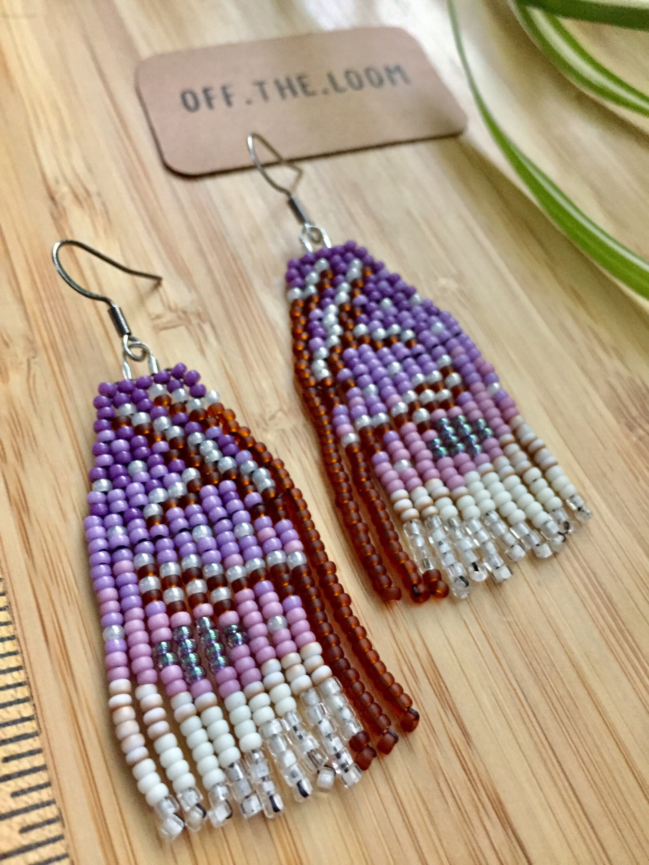 Winter Snow Falling Seed Bead Fringe Earrings; Purple Edition ...
