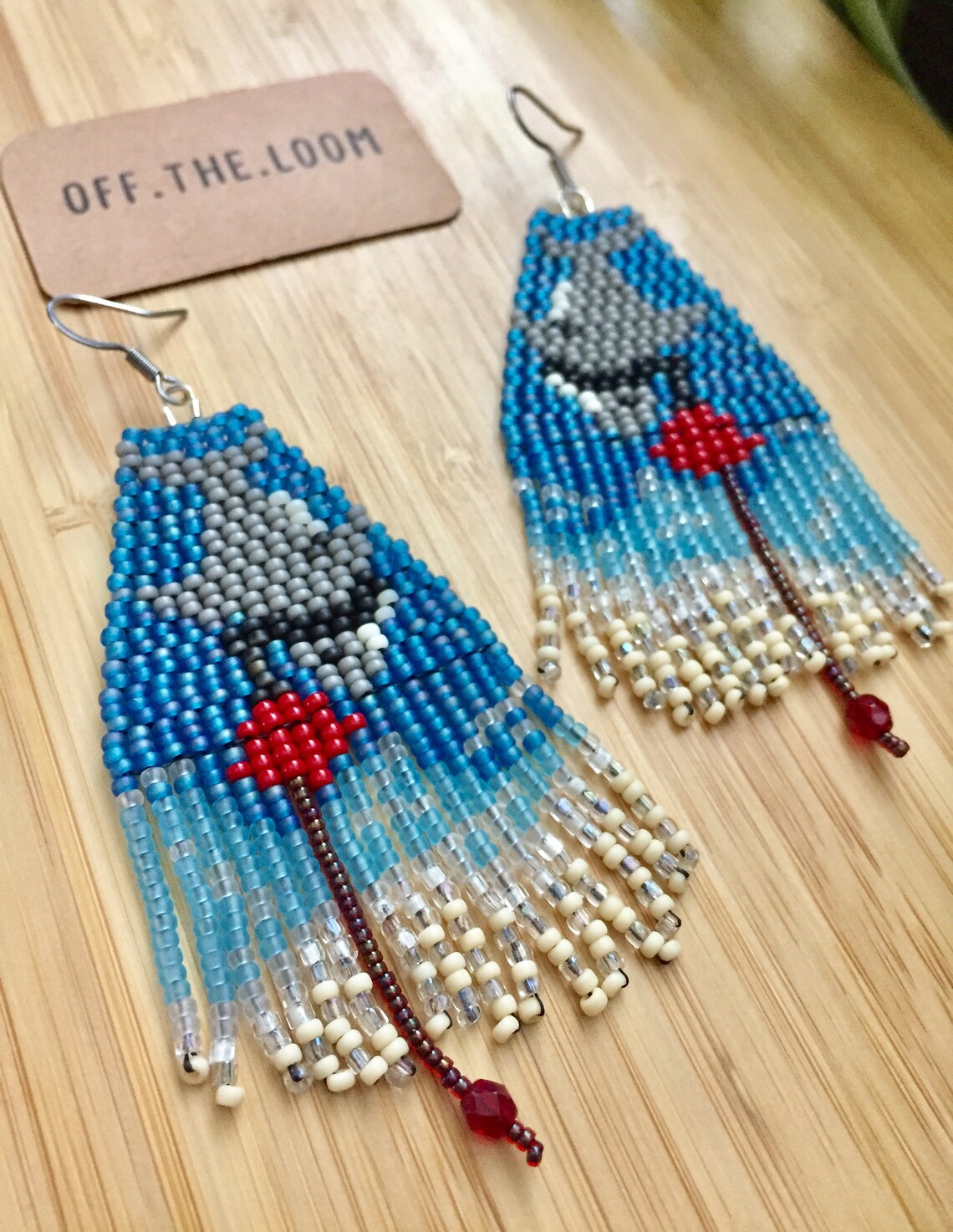 Sharks With Lasers Attached to Their Head Seed Bead Fringe Earrings ...