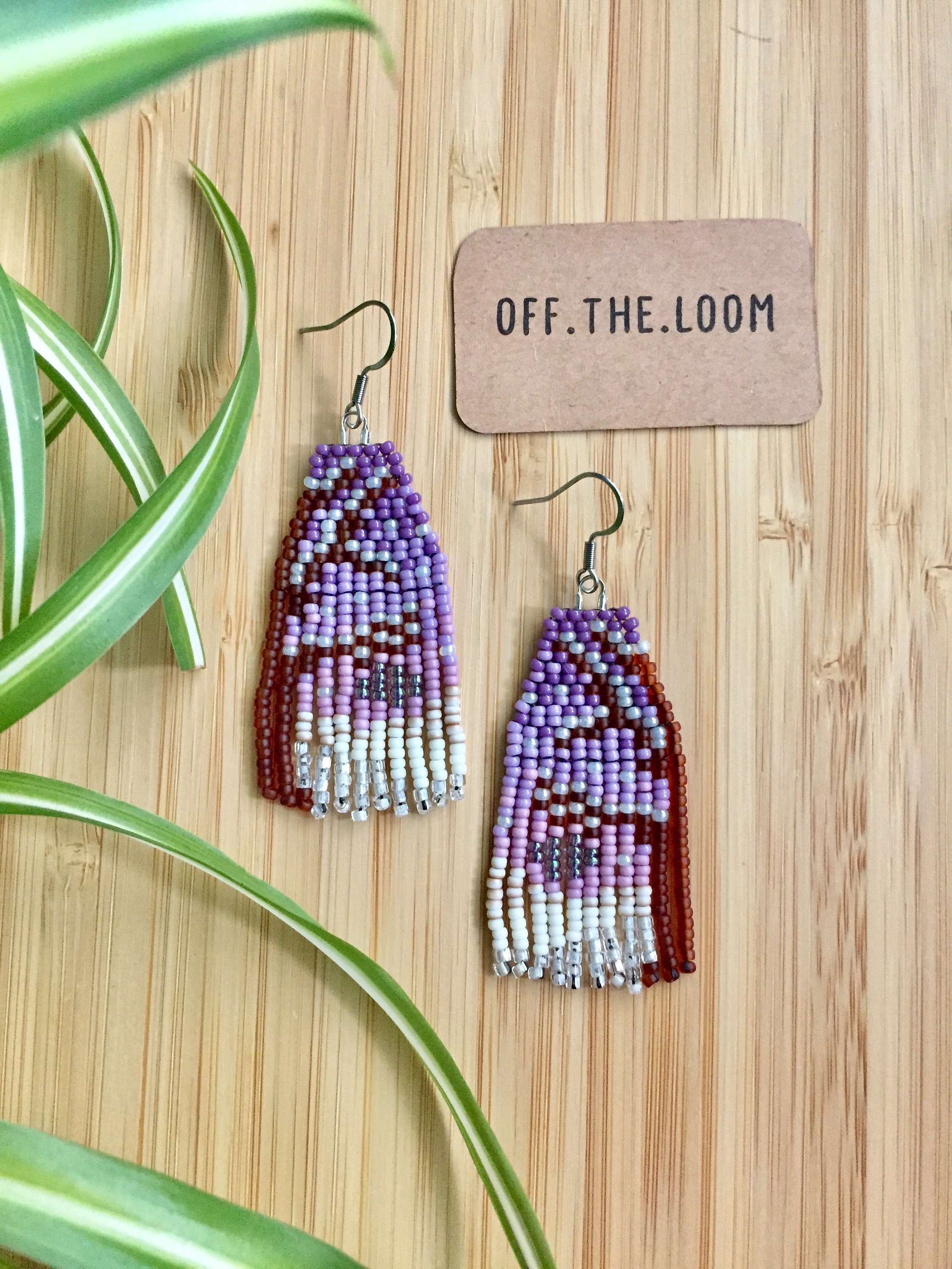 Winter Snow Falling Seed Bead Fringe Earrings; Purple Edition ...