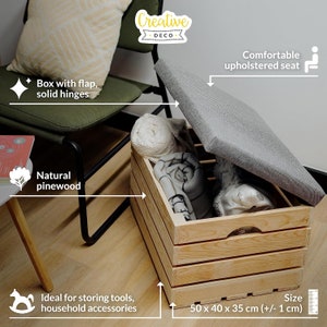 Upholstered Chest With Grey Seat Ottoman 50 X 40 X 35 Cm Storage Bench ...