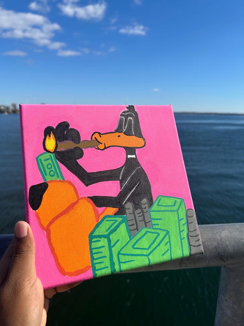 8x8 Daffy Duck Money Vibes Painting | Street Pop Art | Cartoon Luxury ...