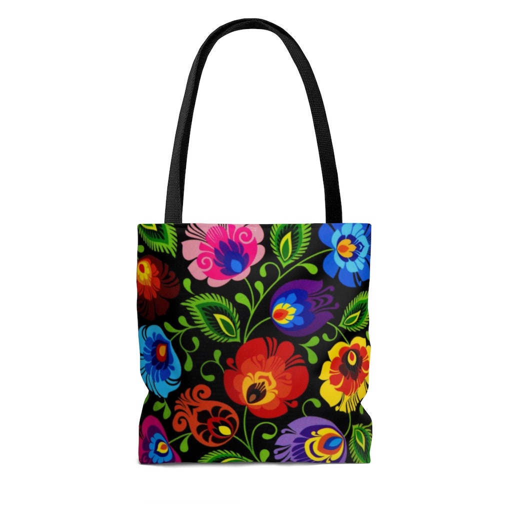 Polish Folk Black Floral Tote Bag - Etsy