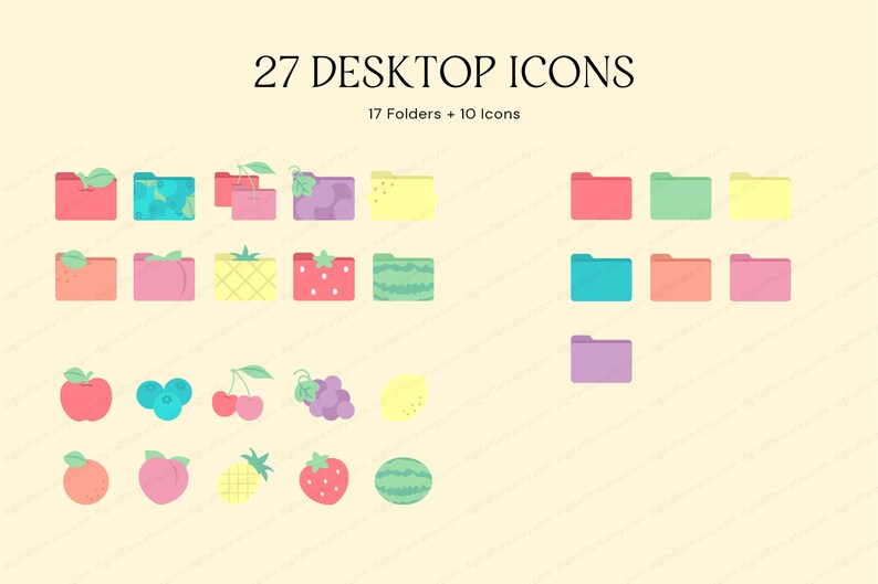 27 Cute Fruit Desktop Folders and Icons for Mac & Windows Summer Pastel ...