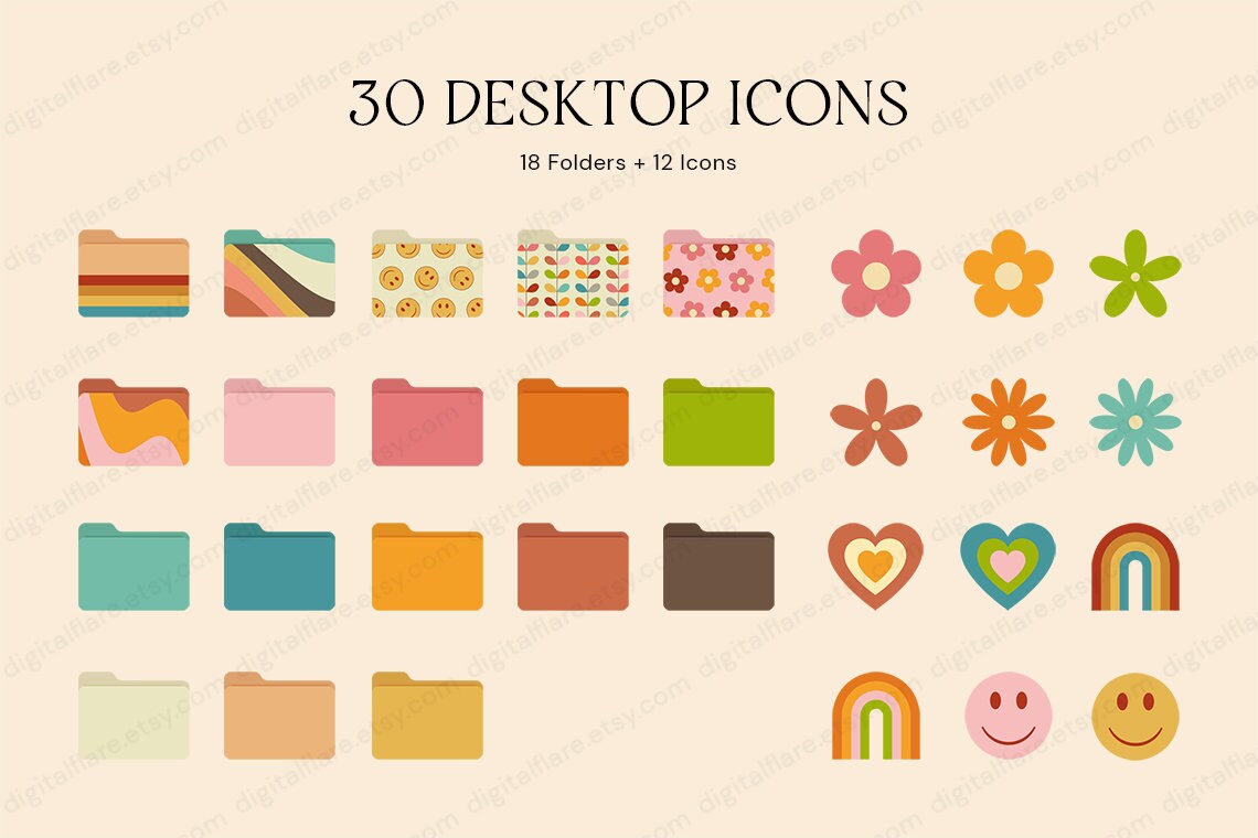 30 Happy Retro Desktop Folders and Icons for Mac & Windows - Etsy