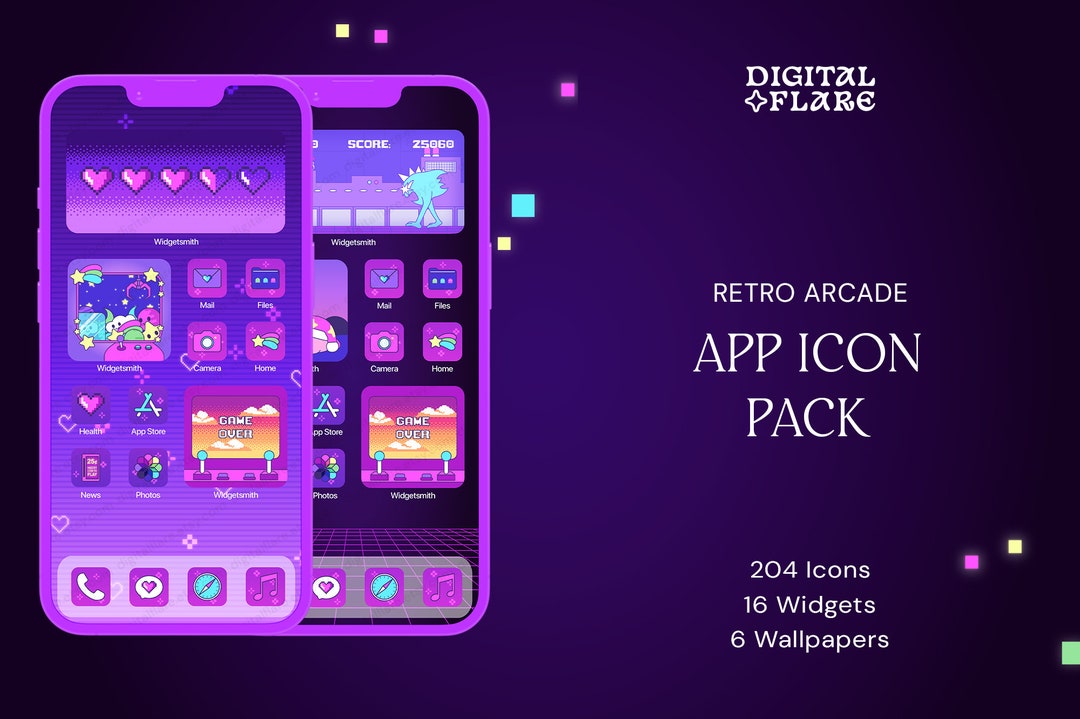 102+ Retro Arcade Ios Android Icon App Theme Pack | Wallpaper Widgets ...