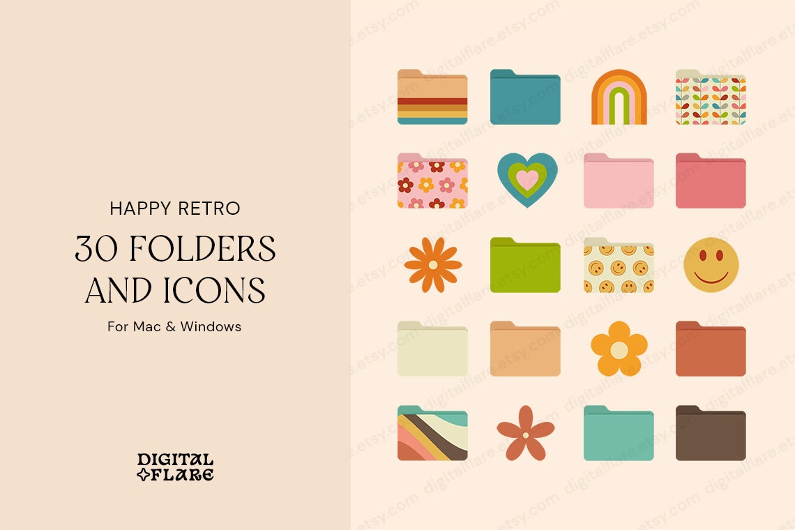 30 Happy Retro Desktop Folders and Icons for Mac & Windows - Etsy