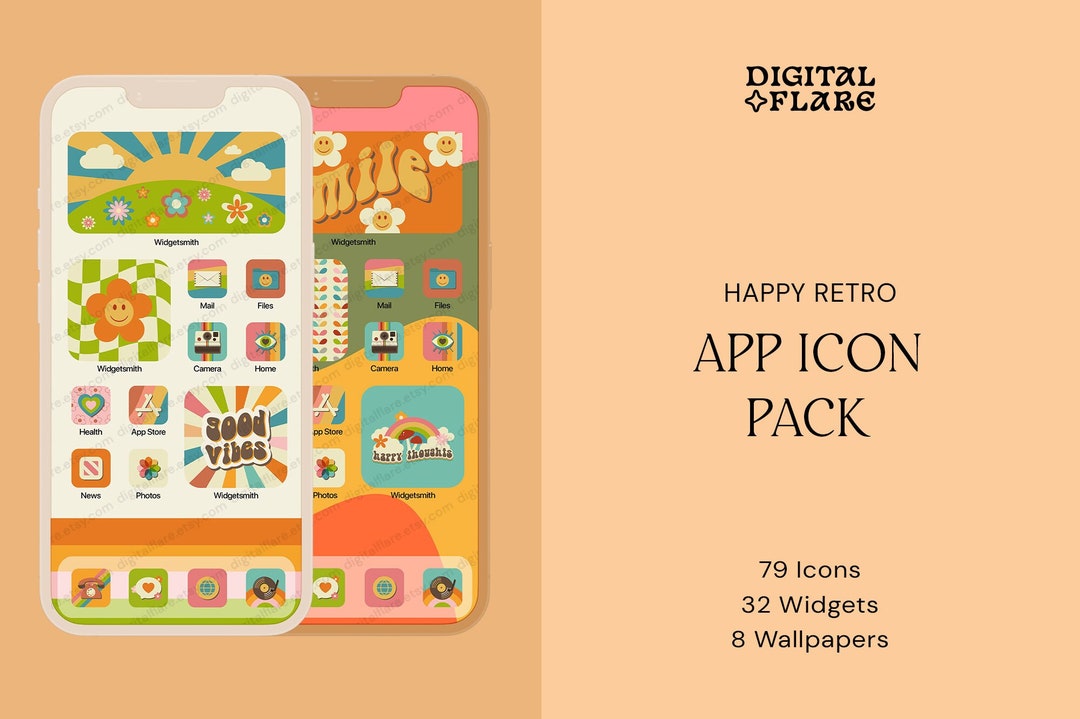 79 Happy Retro Ios Android Icon App Theme Pack Wallpaper Widgets Icons ...