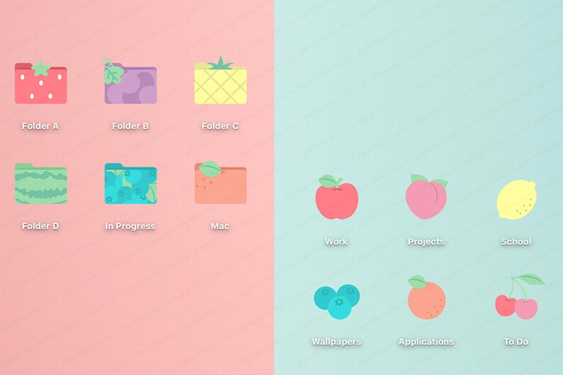 27 Cute Fruit Desktop Folders and Icons for Mac & Windows Summer Pastel ...