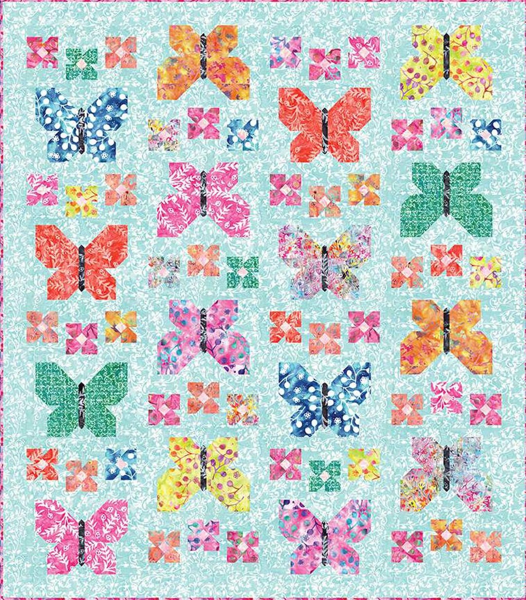 Flutterby Teal Background 67" X 76 1/2" Quilt Kit Designed by Blooming ...