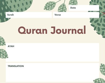 Simple Quran Journal Printables, Quran Notebook, Quran Planner, Quran ...