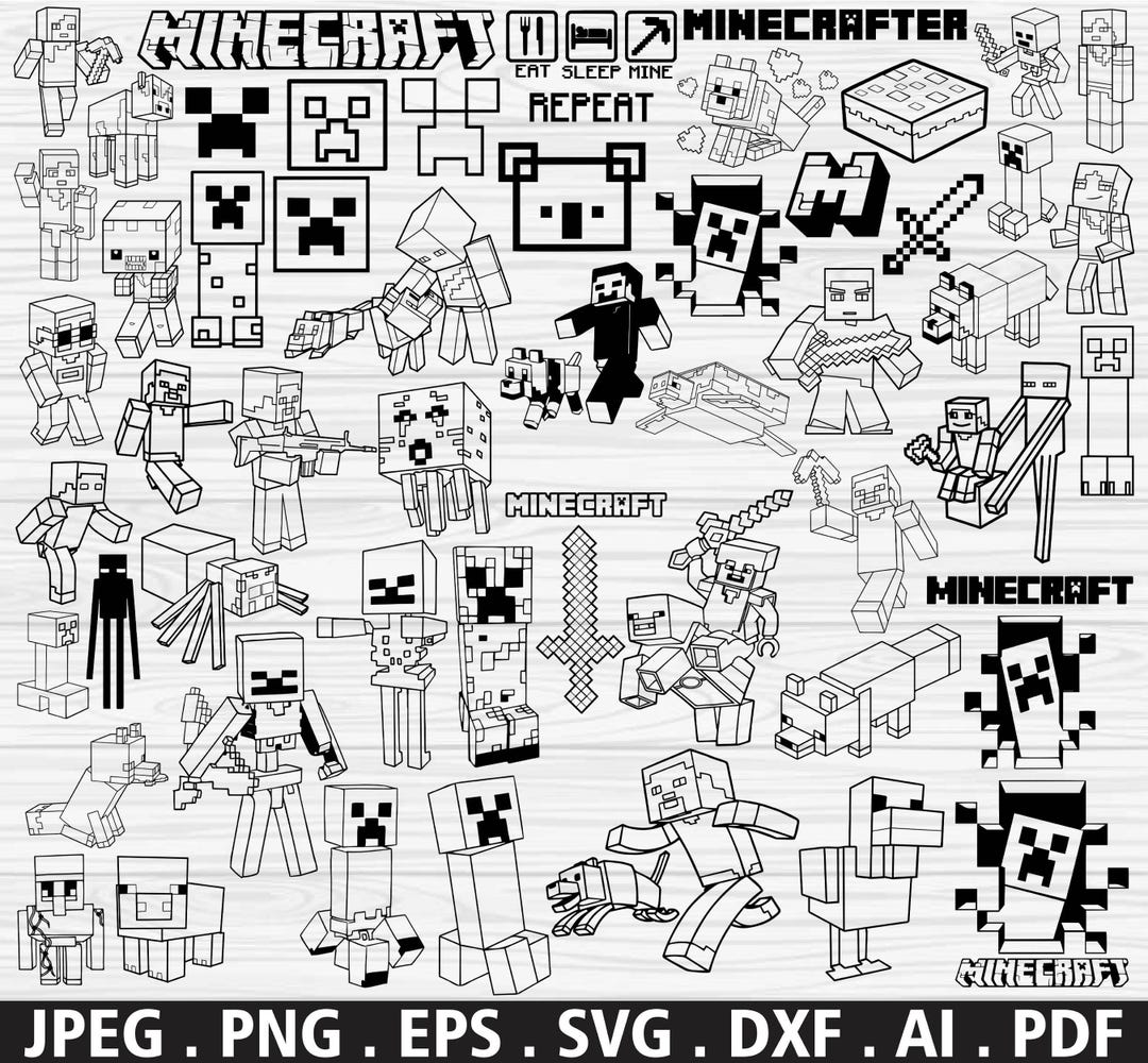 Minecraft Svg Bundle, Minecraft Clipart, Minecraft Outline Svg ...