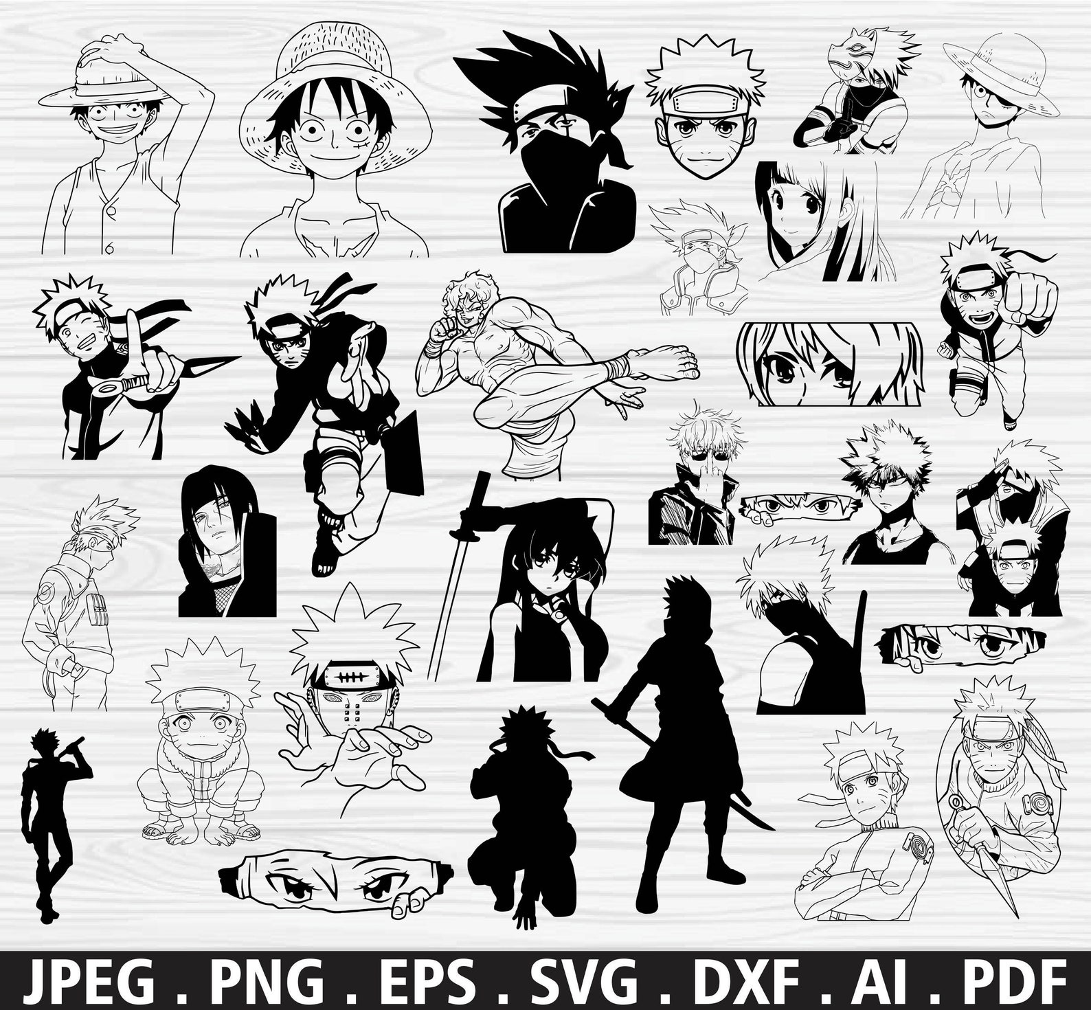 30 Anime Svg Bundle, Anime Png Bundle, Anime Svg, Anime Vector, Anime ...