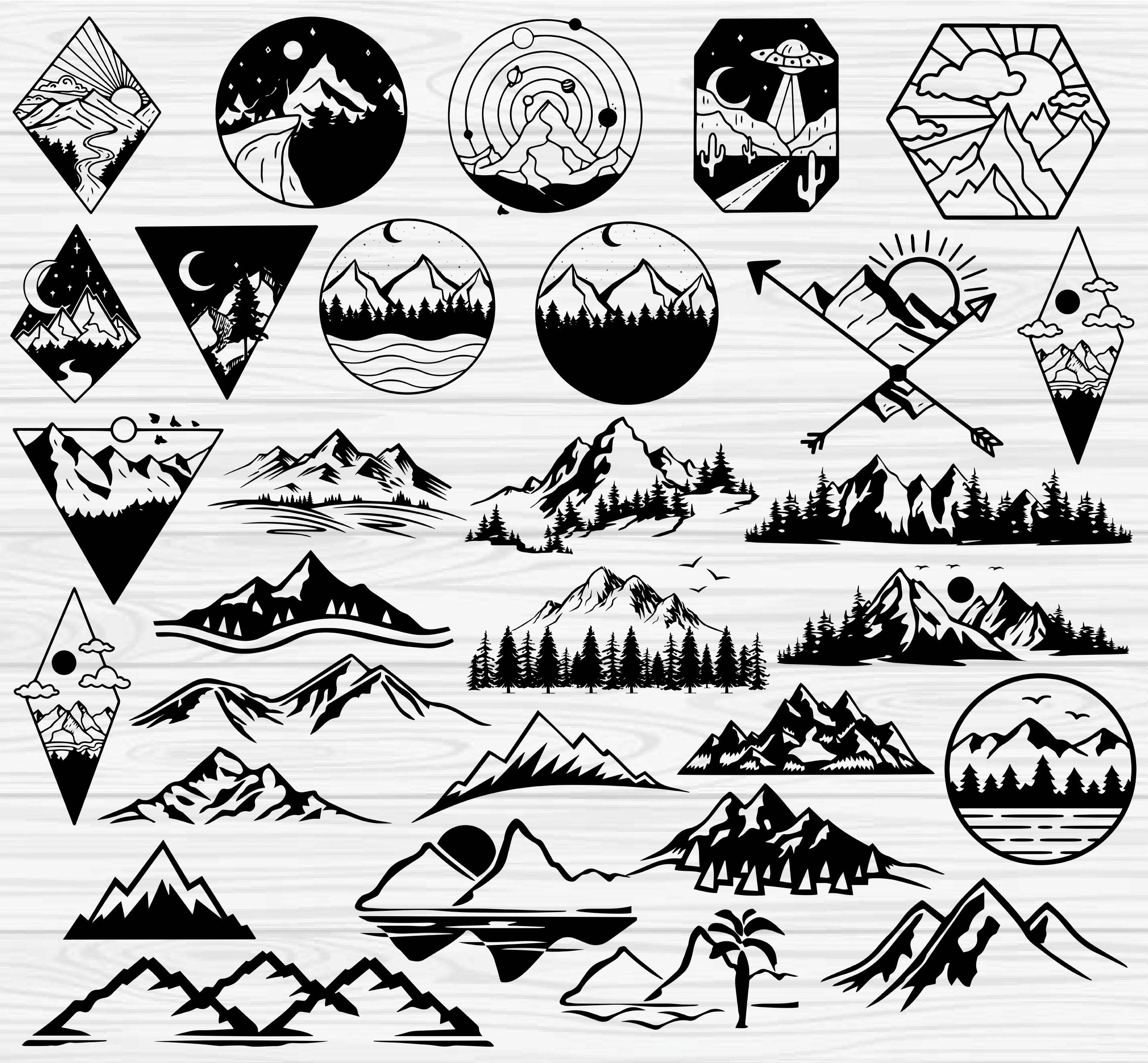 Mountains Svg Bundle, Landscape Svg Bundle, Mountains Clipart ...