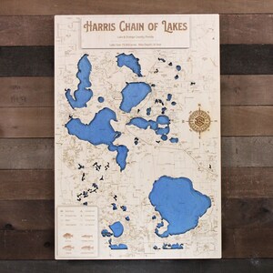 Harris Chain of Lakes lake & Orange Co, FL Wooden Engraved Map, Wall ...