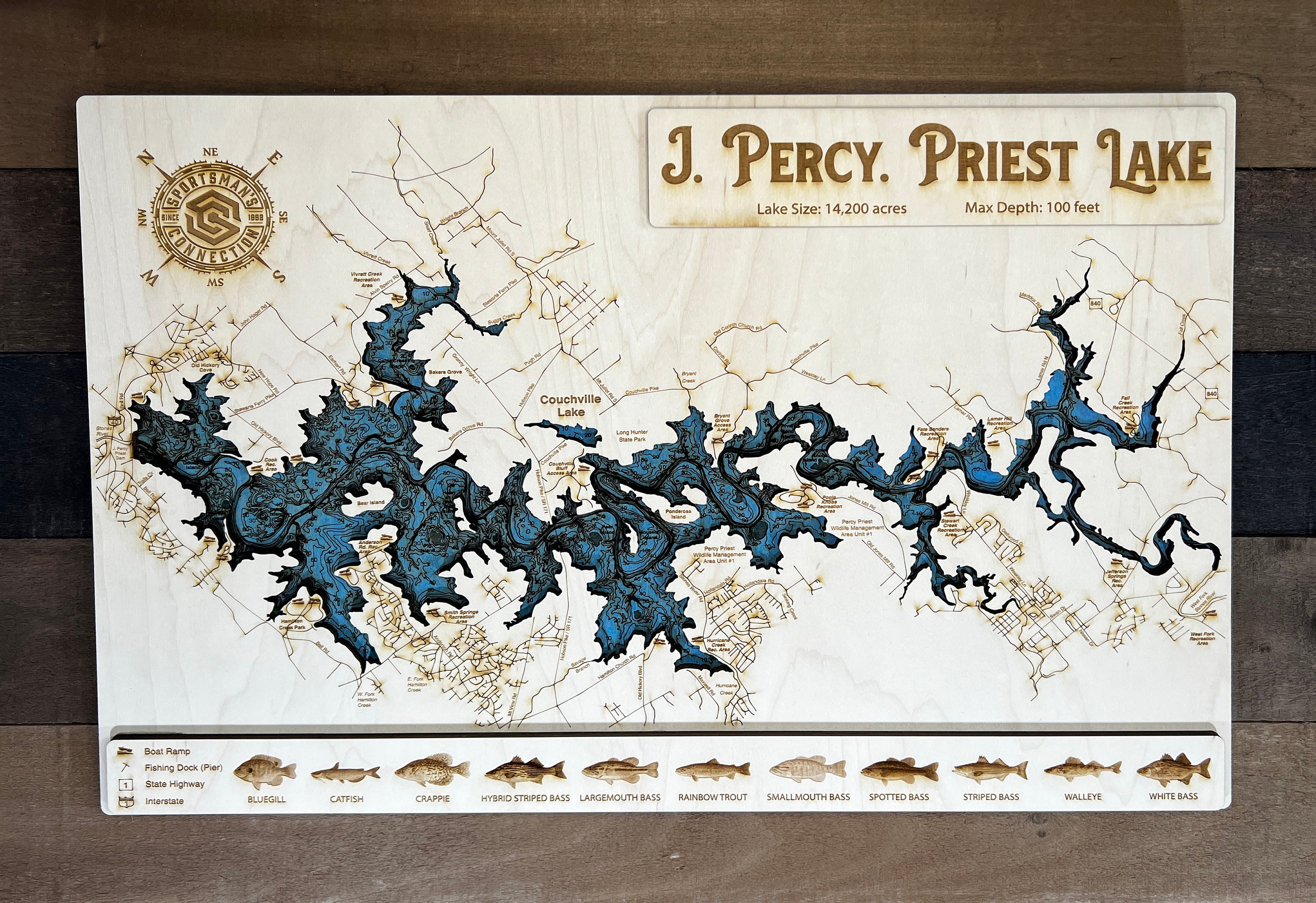 J. Percy Priest Lake davidson, Rutherford, & Sum Co, TN Wooden Engraved ...