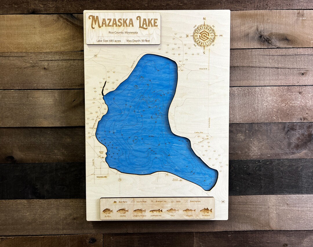 Mazaska Lake rice Co MN Wooden Engraved Map Wall Art - Etsy