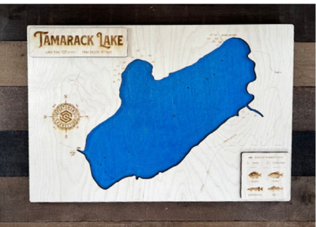 Tamarack Lake st. Joseph Co, MI Wooden Engraved Map, Wall Art, Home ...