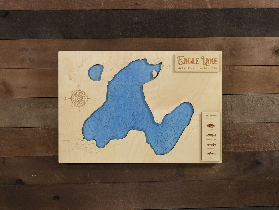 Eagle Lake allegan & Van Buren Co, MI Wooden Engraved Map, Wall Art ...