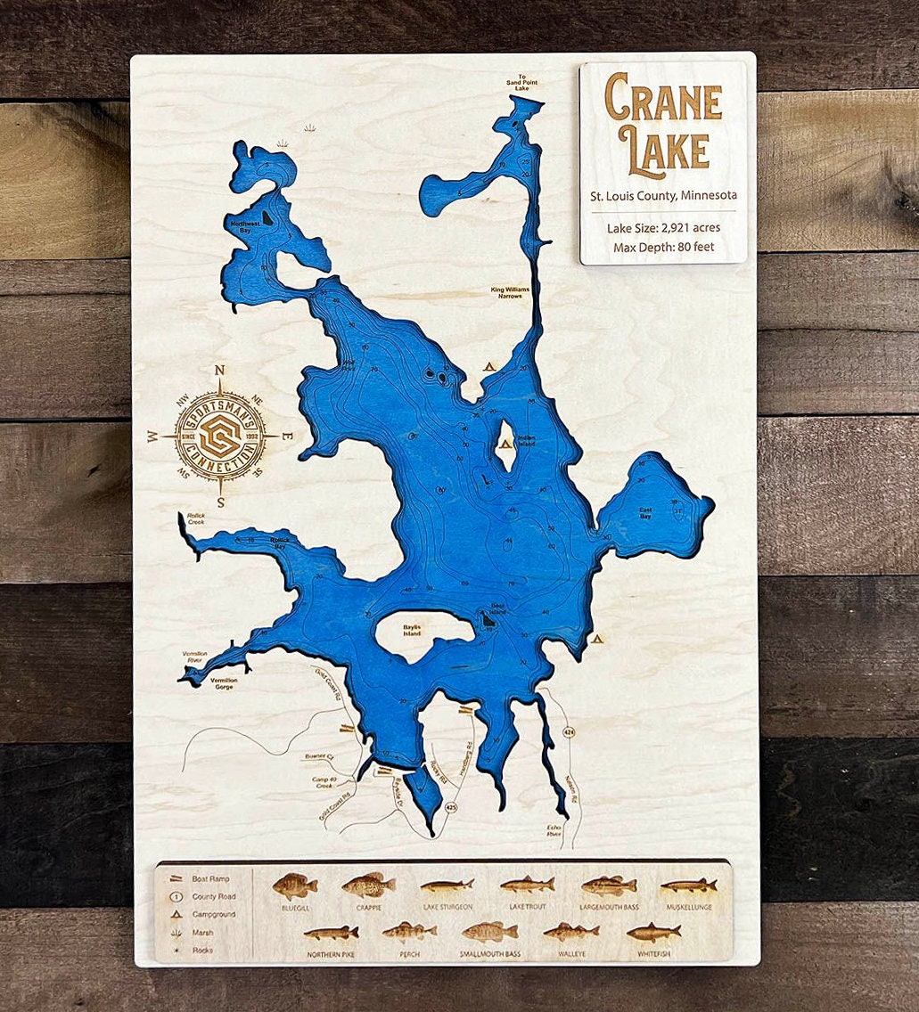 Crane Lake st. Louis Co MN Wooden Engraved Map Wall Art - Etsy
