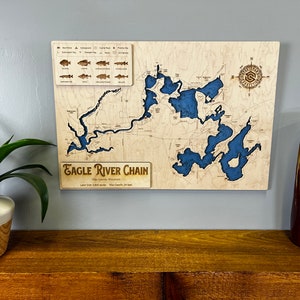 Eagle River Chain Lake vilas, Sevier Co, Wisconsin Wooden Engraved Map ...