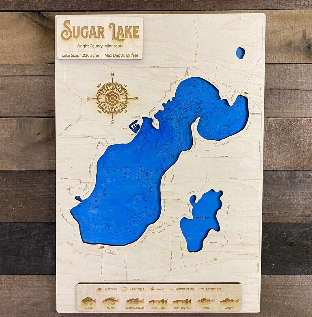 Sugar Lake wright Co MN Wooden Engraved Map Wall Art - Etsy