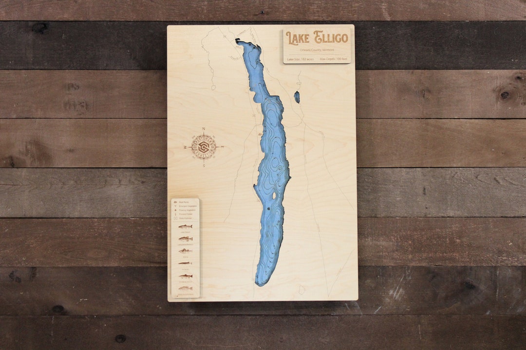 Lake Elligo orleans Co, VT Wooden Engraved Map, Wall Art, Home Décor ...