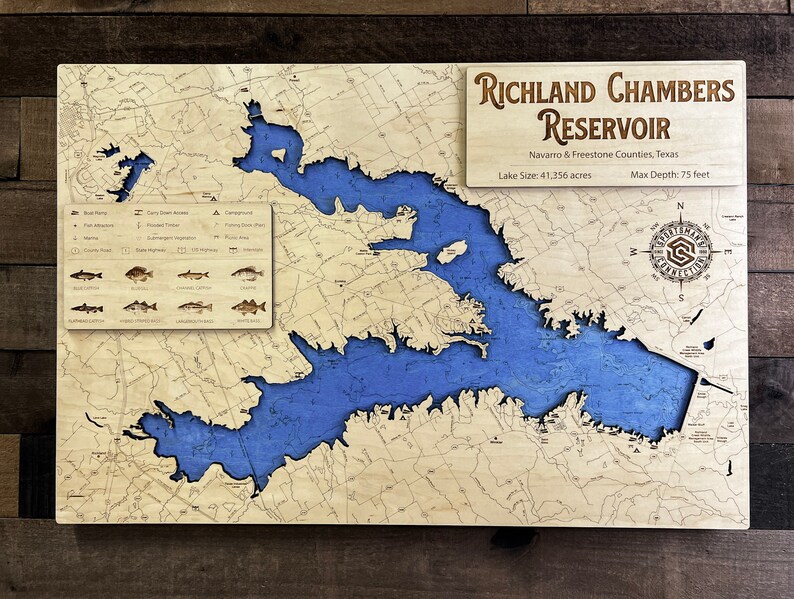 Richland-chambers Navarro & Freestone Co, TX Wooden Engraved Map, Wall ...