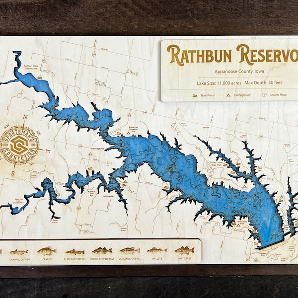 Rathbun Lake Map - Etsy