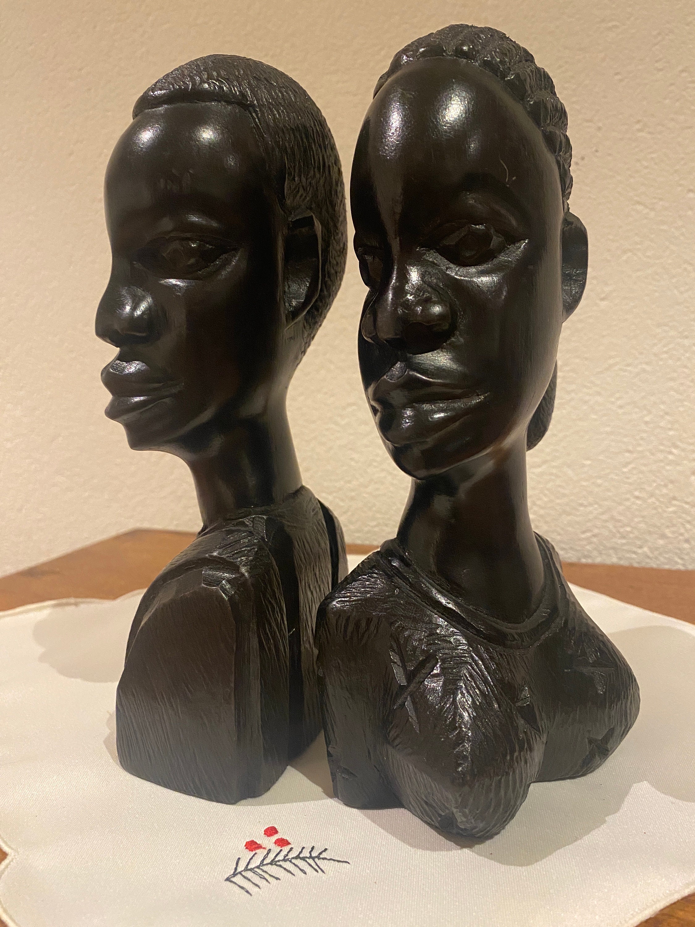 Ebony Hand Carved Tribal Male and Female Bookends Vintage - Etsy