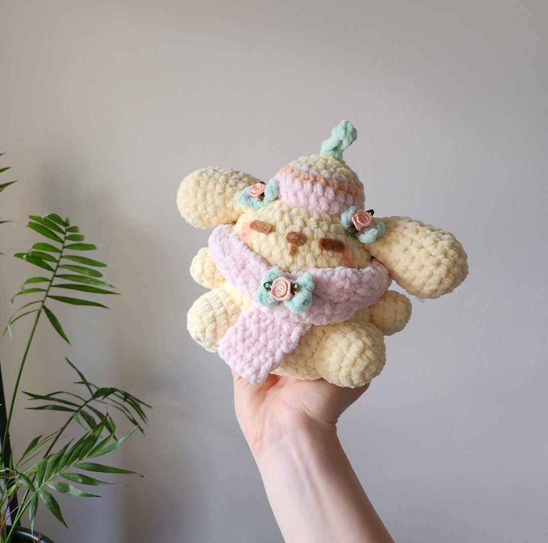 Cute Yellow Pudding Dog Plush, Amigurumi Peach Pudding Dog Stuffed Toy ...