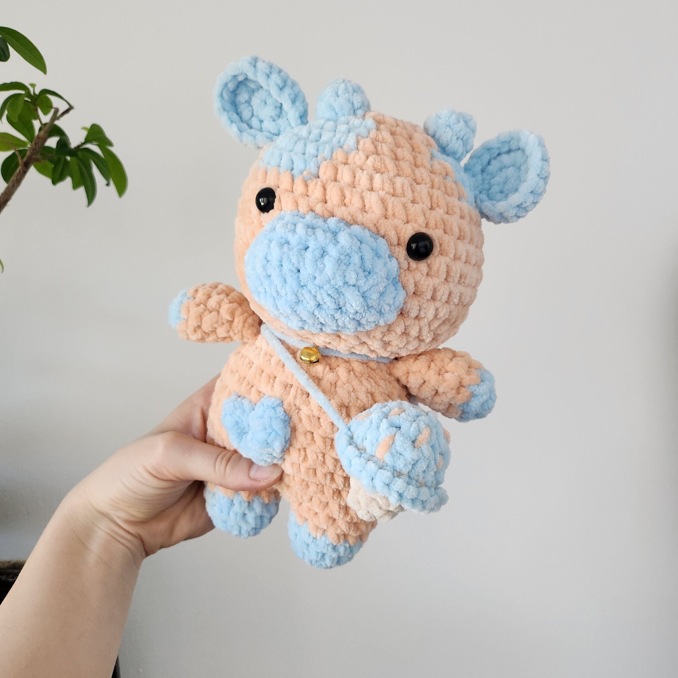 Peach and Blue Cow Plush Crochet Cow Plushie With Blue - Etsy