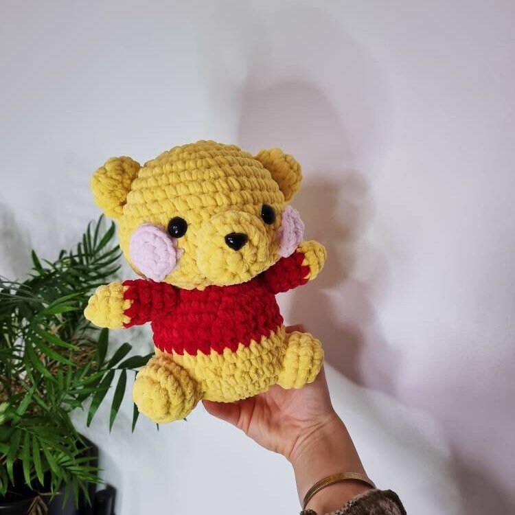 Yellow Bear Plushie Crochet Blushing Yellow Bear With Red - Etsy