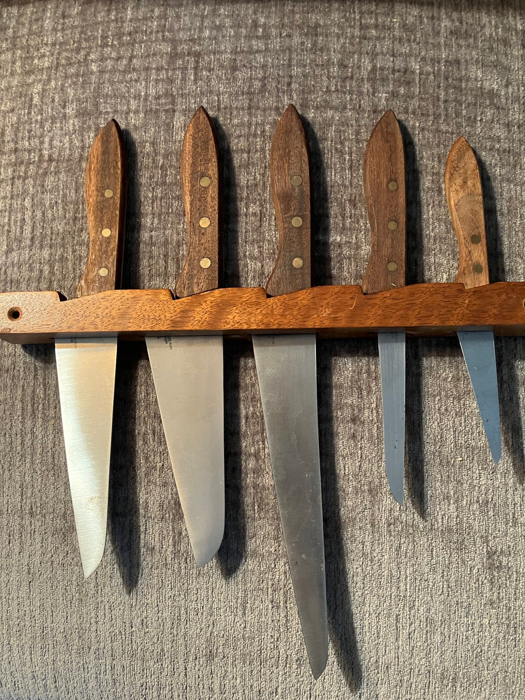 5 Wooden Handle Knives Molybdenum Vanadium Steel Blades With Hanger - Etsy